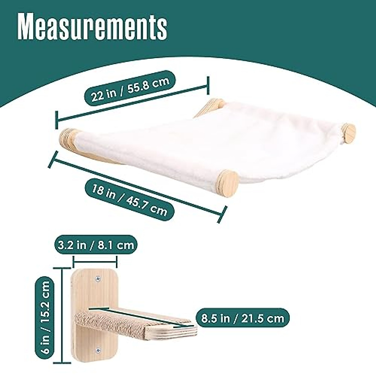 Cat Shelves, Cats Wall Hammock, Catwall Furniture Shelf and Perches, 18"x22", 2 Stairs, Plywood, Mounted Steps for Climbing, Kitty Lotus Bed, Walls Mount Perch, Wallmounted Climber Stair | Houseables