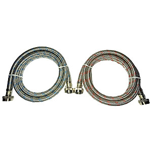 Premium Stainless Steel Washing Machine Hoses - Burst Proof (2 Pack) Red and Blue Striped Water Connection Inlet Supply Lines from Kelaro