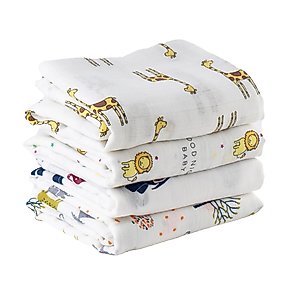 Bunnikins & Clover Muslin Swaddle Blankets for Boys and Girls, Baby Receiving Blankets Unisex, Newborn Essentials for Registry & Gift, 47x47 inches, Set of 4 (Beige)