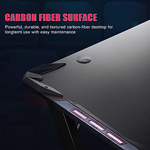 CO-Z 55 Inch Gaming Desk, Z Shaped Gaming Table with 6-Color RGB Lighting, Large Mouse Pad, Controller Stand, Cup Holder & Headphone Hook, Writing Desk Computer Desk for Home Office and More, Black