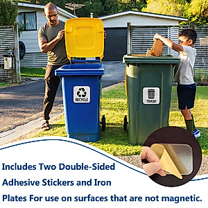 Recycle and Trash Magnets Sticker for Recycling Bins and Kitchen Trash Cans, 2 Magnetic Sticker Adhesives for Trash Cans, Garbage Containers, Outdoor Waste Bin
