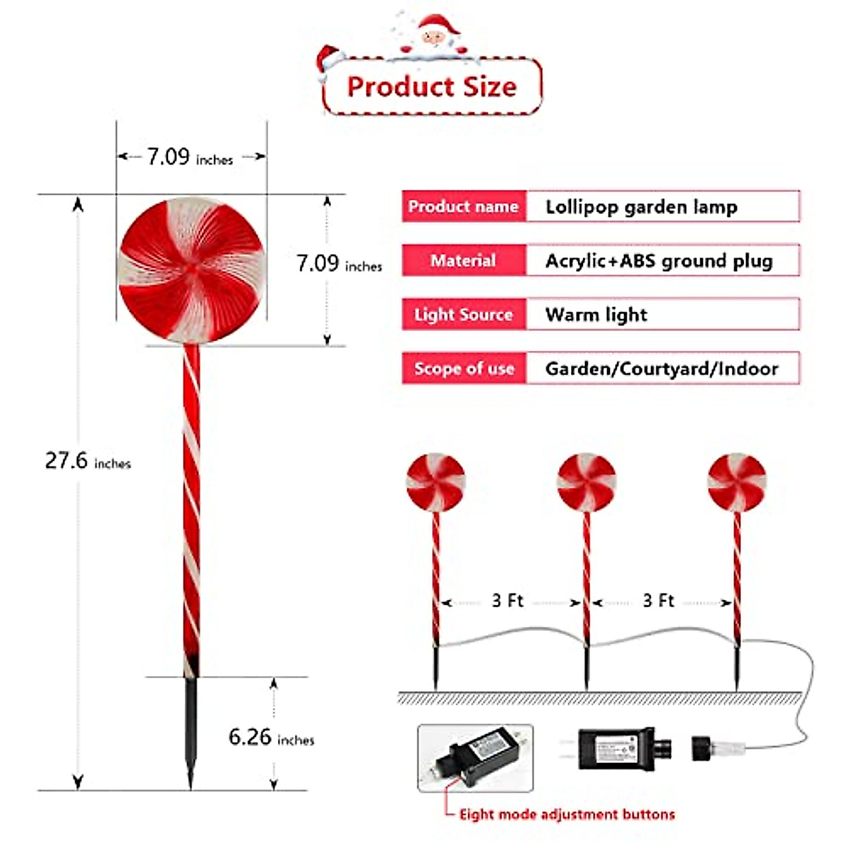 Lollipop Christmas Pathway Lights, 29" Lollipop Peppermint Pathway Lights, Outdoor Markers Christmas Decorations Lights with 8 Lighting Modes for Xmas Holiday Party Walkway Patio Garden Decor