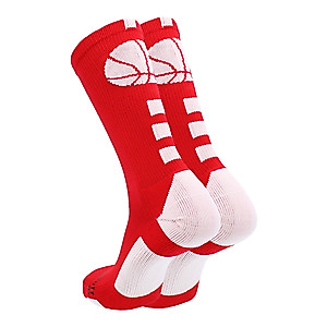 MadSportsStuff Basketball Socks with Basketball Logo Crew Socks (Scarlet/White, X-Large)