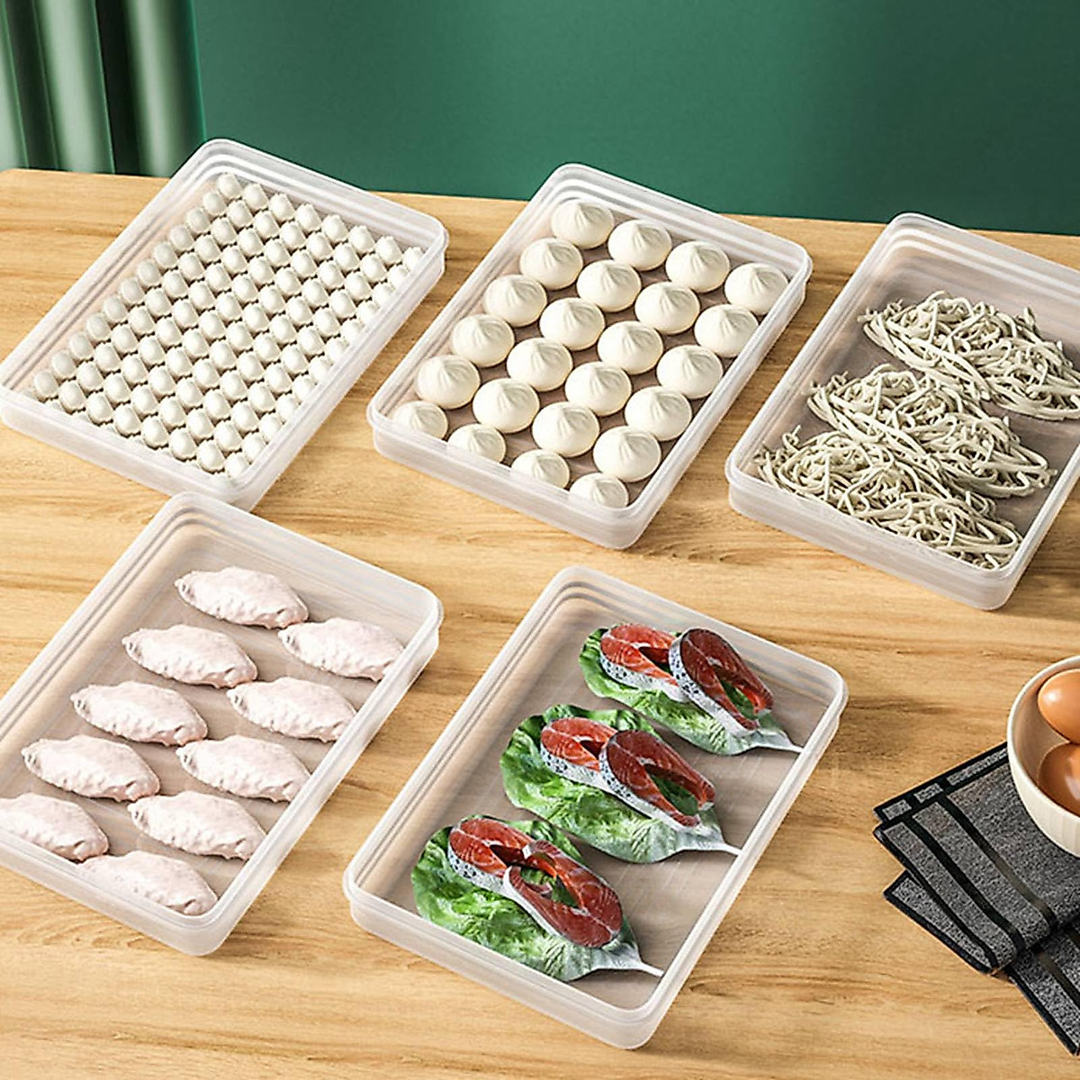 Jwthee 4PCS Food Storage Container, Stackable Dumpling Storage Box Airtight Cookie Storage Containers Transparent Food Containers with Lid for Kitchen and Fridge