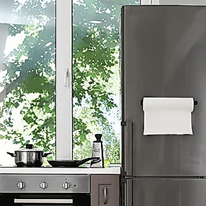 Magnetic Paper Towel Holder Black, Kitchen Towel Holder for Refrigerator Microwave Oven, Camping Paper Towel Rack for Toolbox Grill, Stainless Steel Paper Towel Stand with Strong Magnet, No Drilling