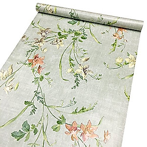SimpleLife4U Country Rustic Flower Shelf Liner Self-Adhesive Furniture Paper for Countertops Light Green 17.7 Inch by 13 Feet