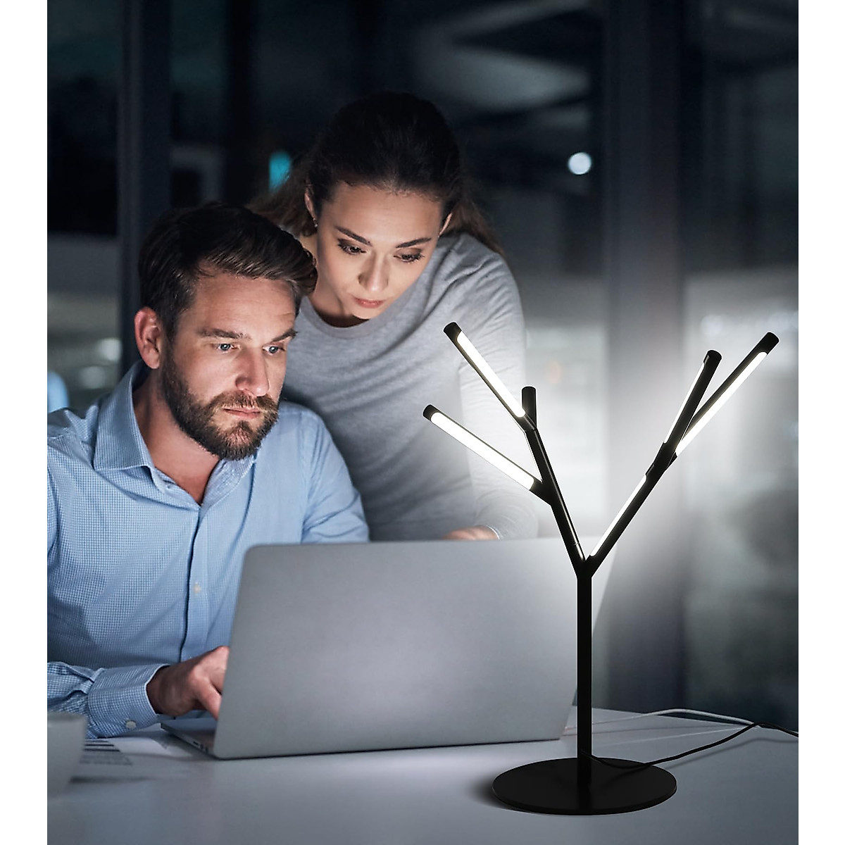 Q&S Bedside Table Lamp,Modern LED Black Table Lamp Mid Century Industrial Side Table Lamp for Living Room Bedroom Office Desk