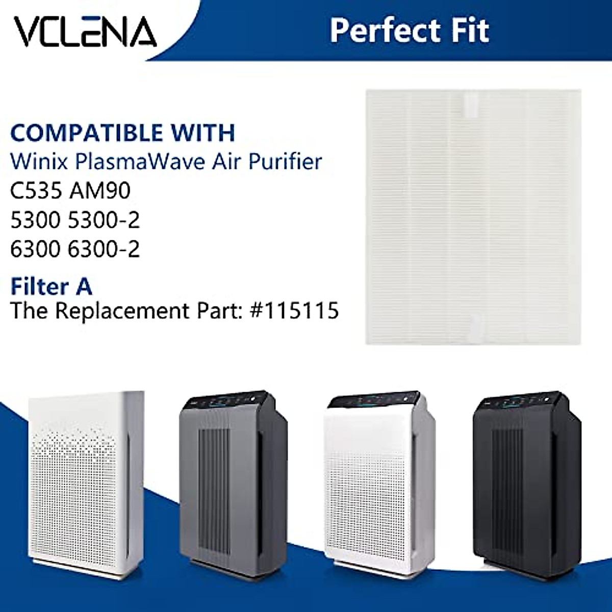115115 Replacement Filter A True HEPA Compatible with Winix C535 HEPA Filter Winix 5300, 5300-2, 6300, 6300-2, P300 PlasmaWave Air Purifier Filter, Compare to Part #115115 Size 21(3 Pack) …
