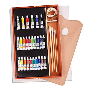 Craftabelle – Art Easel and Canvas – 34pc Set with Paint Supplies – Wooden Italian Easel (CF2441Z)
