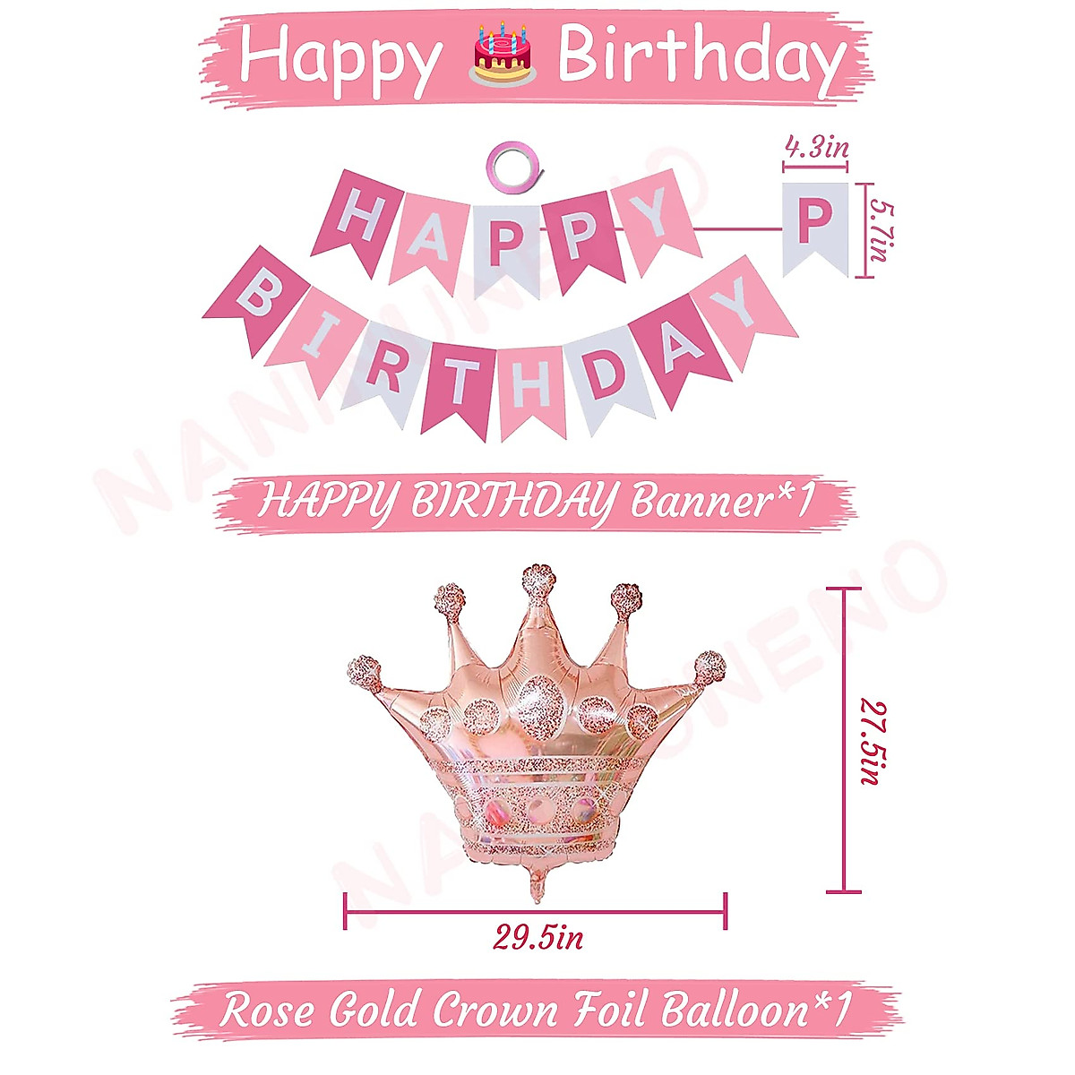 NANINUNENO Sweet Pink Birthday Decorations for Girls Teens Women, Pink and White Happy Birthday Balloons for Women，Birthday Party Decorations for Daughter Her Kids Including Pink Happy Birthday