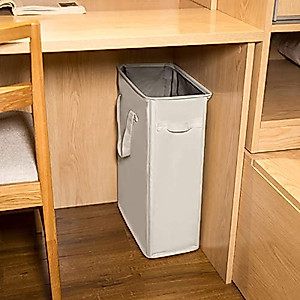 ZERO JET LAG Slim Laundry Hamper With Handles Collapsible Laundry Basket Thin Dirty Clothes Basket Narrow Laundry Bag Foldable Dirty Cloth Hamper 45L (21 inches,Beige)