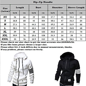 ZUEVI Men's Casual Striped Drawstring Hooded And Zipper Closure Hoodies Slim Fit Lightweight Sweatshirt(WHITE-M)