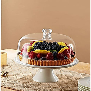 Godinger Cake Stand, Ceramic Footed Cake Plate Server with Shatterproof Acrylic Dome Lid