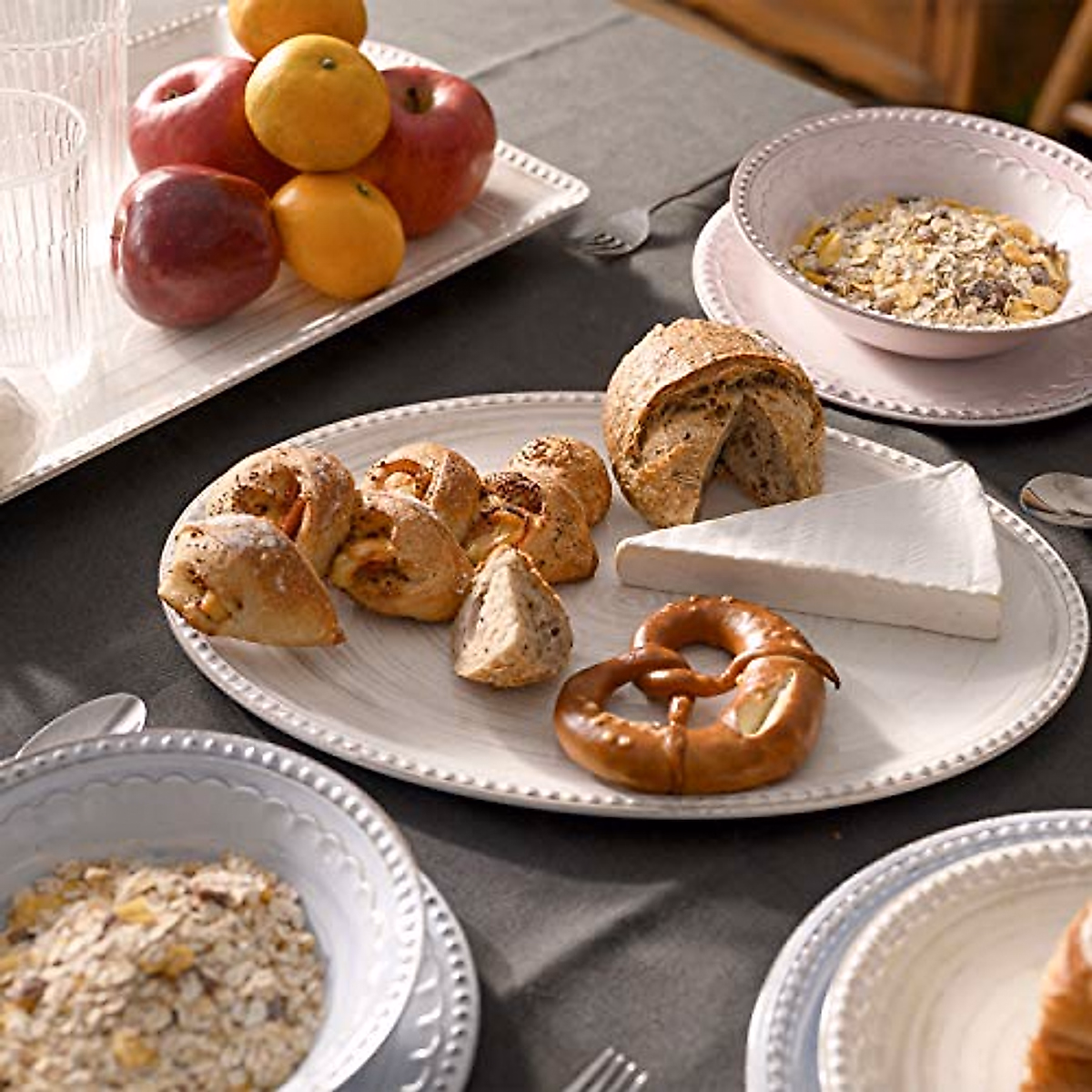 Zak Designs French Country House Melamine Plastic Oval Serving Platter (16 inches, Oyster), Condiment Bowl-Tray 4pc, durable and BPA Free