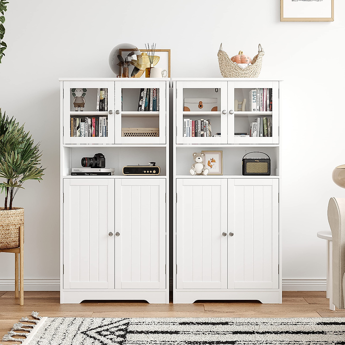 Irontar Bathroom Cabinet, Bathroom Floor Cabinet with Open Shelf, Large Display Cabinet with Doors, Kitchen Cupboard, Storage Cabinet for Living Room, 23.6 x 11.8 x 50.4 Inches White CWG006W