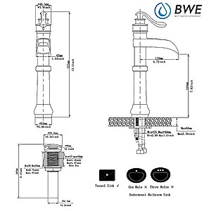 Vessel Sink Faucet Single-Handle with Pop Up Drain Assembly and Supply Hose Lead-Free Lavatory Waterfall Bathroom Faucets Mixer Tap Deck Mounted Oil Rubbed Bronze