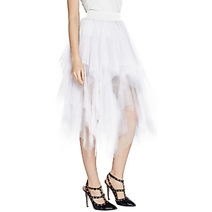 Urban CoCo Women's Sheer Tutu Skirt Tulle Mesh Layered Midi Skirt (M, White-2)