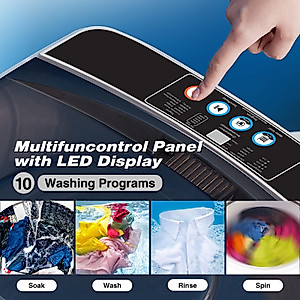 OOTDAY Apartment Washing Machine, 17.7 lbs Automatic Washing Machine with Stainless steelinner barrel and LED Display, Portable Washer Suitable for Apartments, Office and Dorms, Transparent Grey