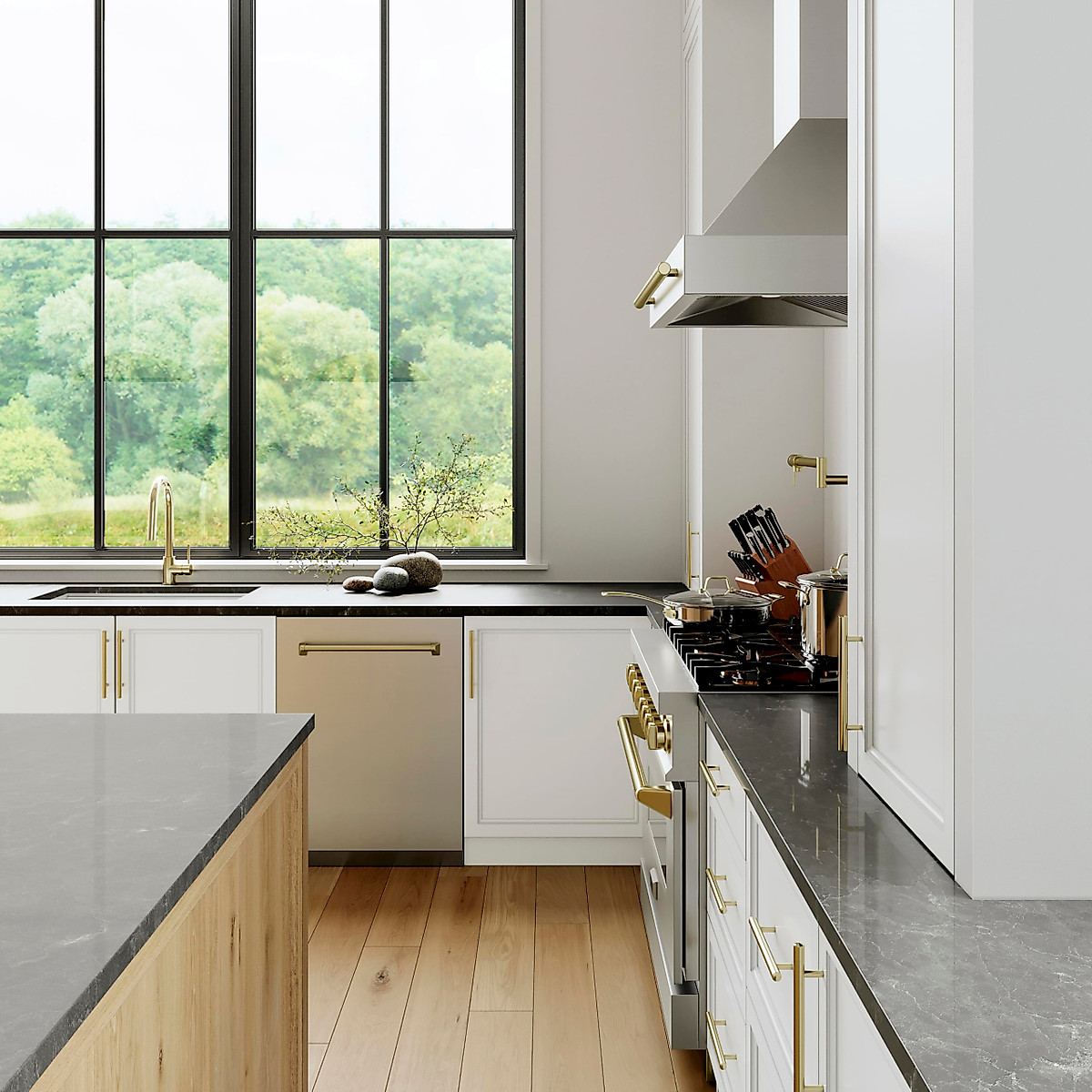 ZLINE Autograph Edition 24" 3rd Rack Top Control Tall Tub Dishwasher in Stainless Steel with Champagne Bronze Handle, 51dBa (DWVZ-304-24-CB)