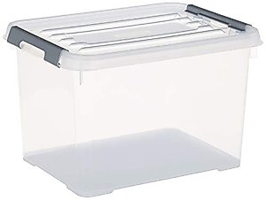 Allibert Storage box Handy Plus with lid 20L in transparent/silver, 40 x 29 x 25 cm