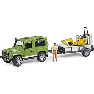 Bruder Land Rover Defender Rigid Drawbar Trailer Jcb Micro Excavator and Construction Worker for unisex-children