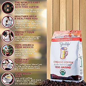 Tyler’s Acid Free Organic Ground Coffee - 100% Arabica Full Flavor Decaffeinated - Neutral pH - No Bitter Aftertaste - Gentle on Digestion Reduce Acid Reflux -Protect Teeth- For Acid Free Diets- Natural and Organic Blend for Common GI Issues 12 oz (Pack o