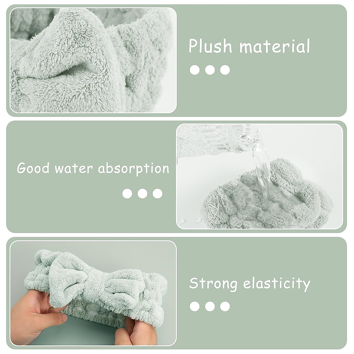 Pimoys 6 Pieces Spa Headband and Wristband Set, Women’s Makeup Headband Face Wash Headbands with Wrist Bands for Skin Care and Washing Face (Green and White)