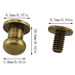 E-outstanding 30 Pack 8x10x10mm Ancient Bronze Round Head Button Stud Slotted Screws Chicago Screws Nail Rivet for DIY Leather Craft