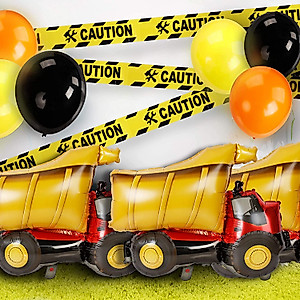 Construction Birthday Party Supplies, 58 Pack Dump Truck Birthday Decorations with Foil Latex Balloons, Paper Tassels, Flower Balls, Cupcake Toppers, Vehicle Banner for Kids Boys Grils Birthday