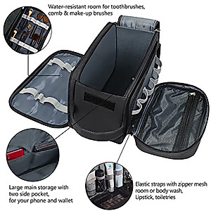BURUIS Extra Large Toiletry Bag for Men, Travel Toiletry Organizer Dopp Kit Water-resistant Shaving Bag, PU Leather Cosmetic Organizer Bathroom Shower Bag for Toiletries, Grooming, Accessories (Black)