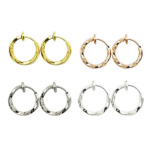 LAXPICOL Twisted Clip On Earrings Gold Silver Grey Rose Gold 4PCS 0.59IN(15mm) Stainless Hoop Earrings Clip On Earrings for Women No Piercing