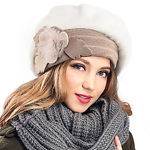 VECRY Women's 100% Wool Bucket Hat Felt Cloche Beret Dress Winter Beanie Hats (Angora-Cream)