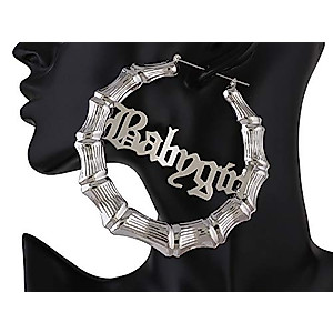 Gold Silver Plated Big Bamboo Hoop Earrings for Women Hip-Pop Style Party Jewelry(B:Silver)