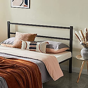 jakoola Queen Size Metal Bed Frame Simple Platform with Headboard, Double Support Frame Total in 14 Support Legs Strong Steel Mattress Support Slats, No Box Spring Required