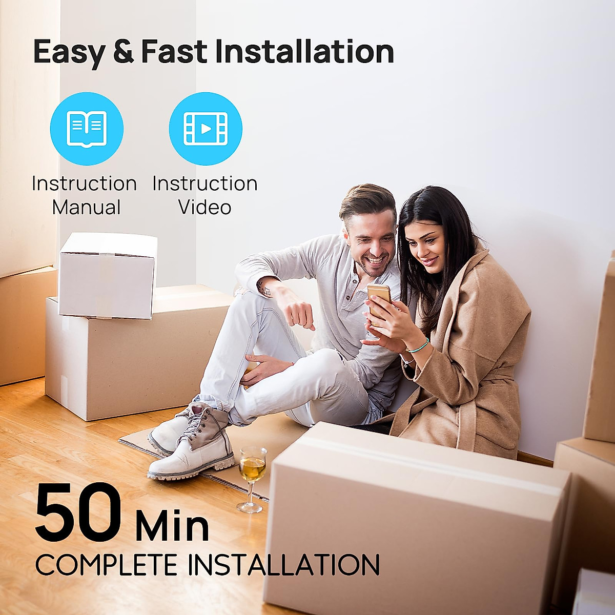 Consciot 52 Inch Ceiling Fan With Lights, Modern Black Ceiling Fan, Remote Control, Quiet Reversible DC Motor, Flush Mount, Dimmable 3CCT LED Light, Double Finish Blade, For Indoor Bedroom Living Room