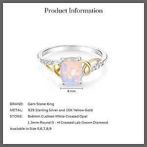 Gem Stone King 10K Yellow Gold and 925 Sterling Silver 8X6MM Cushion Gemstone Birthstone and Lab Grown Diamond Engagement Ring | Wedding Anniversary Promise Ring For Women