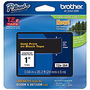 Genuine Brother 1" (24mm) Gold on Black TZe P-Touch Tape for Brother PT-2500PC, PT2500PC Label Maker