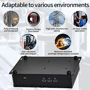 Thdeukoty Fanless Mini Industrial PC, Desktop Computer Core i7-5500U Windows 10 Pro, 16GB RAM 512GB SSD, 2xNICs, 2*COM RS232, 4xUSB3.0, Dula-Band WiFi, HDMI/VGA Ports, Gigabit LAN, Auto Power On