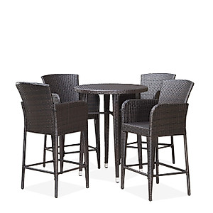 Christopher Knight Home Callum Outdoor Wicker 32.5" Round Bar Table Set, 5-Pcs Set, Multibrown