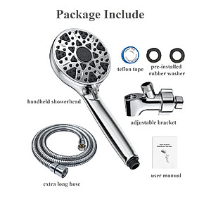BOWGER Shower Head with Handheld High Pressure Multi-Function 7 modes, Built-in Power Wash to Clear Tub, Tile & Pets, 5” High Flow Hand Held Rain Showerhead with Extra Long Hose and Adjustable Bracket