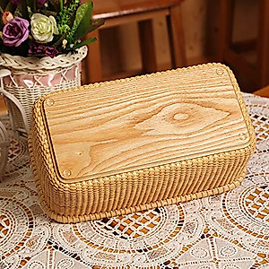 Teng Tian Basket Natural Rattan Wooden Storage Box -Cane-on-cane weave Nantucket Basket– Cabinet and Shelf Basket Organizer with - Multi-Purpose Organizer