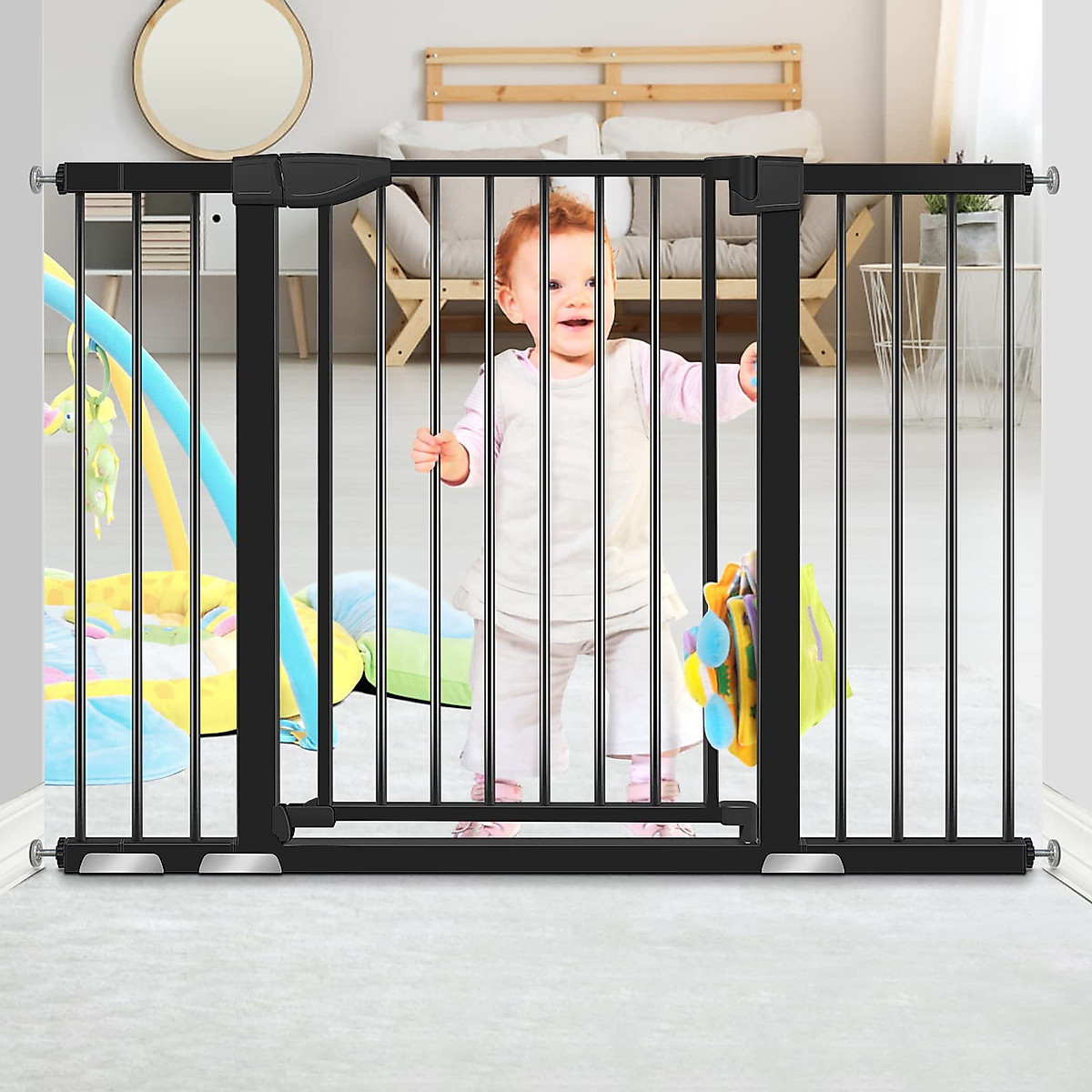 Baby Gates for Doorways, RONBEI 29.93"-51.5" Walk Through Baby Gate Extra Wide Baby Gates for Stairs, Pet Dog Gates Auto Close Safety Child Doorway Gates for Kids or Pets