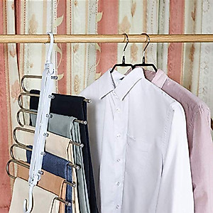 Niclogi Pants Hangers 6 Layers Space Saving Trouser Hangers, 4 Pack Multifunctional Pant Rack Stainless Steel Folding Closet Storage Organizer for Pants Slacks Jeans Trousers Towel（Grey）