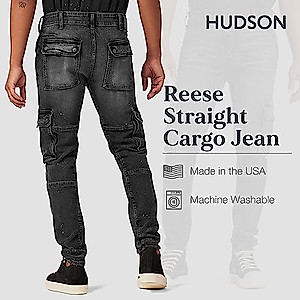 Hudson Jeans Men's Reese Straight Cargo, Black Ash, 29 Regular