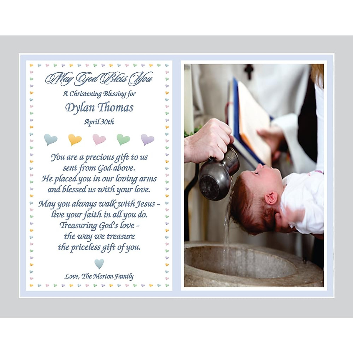 Poetry Gifts Baptism, Christening or Dedication Blessing for Baby Boy Personalized with Name and Photo, 8x10 Inch Custom Print