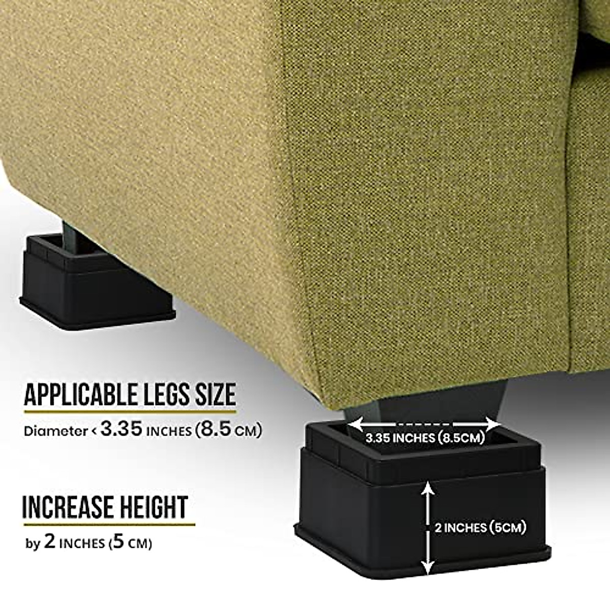 Utopia Bedding Bed Risers 2 Inch - Pack of 8 - Furniture Risers with Anti Slip Foam & Rubber Pad - Stackable Bed Lifts Risers Heavy Duty for Sofa, Bed, Table, Couch & Chair (Black)