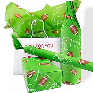 Hi Sasara 50 Sheets Large Football Tissue Paper Bulk,28 x 20 Inch,Brown Green Football Tissue Paper for Gift Bags,Brown and Green Football Tissue Paper for Football Party