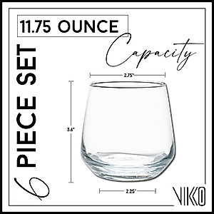 Vikko Whiskey Glasses Set of 6, Old Fashioned Whiskey Glasses 11.75 Ounce, Premium Scotch Glasses, Dishwasher Safe Bar Glasses