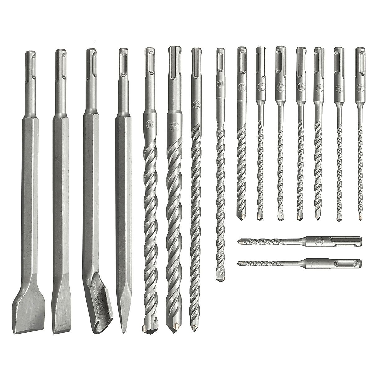 MYOYAY Rotary Hammer Drill Bits Set & Chisels 17Pcs SDS Plus Concrete Masonry Hole Tool with Storage Case Drilling Bricks Concrete Masonry Wall Stone