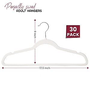 LDC LUX DECOR COLLECTION White Velvet Hangers 30 Pack - Premium Non Slip Clothes Felt Hanger for Coat, Pants, Suits, Shirts - Heavy Duty Space Saving 360 Rotatable Hook Hangars - White